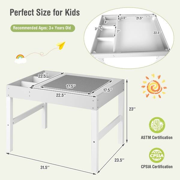 Gymax Kids Multi Activity Play Table 3 in 1 Wooden Building Block Desk ...