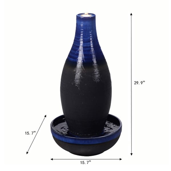 Blue Ceramic Fountain with LED Lights - Tranquil Illumination - Bed ...