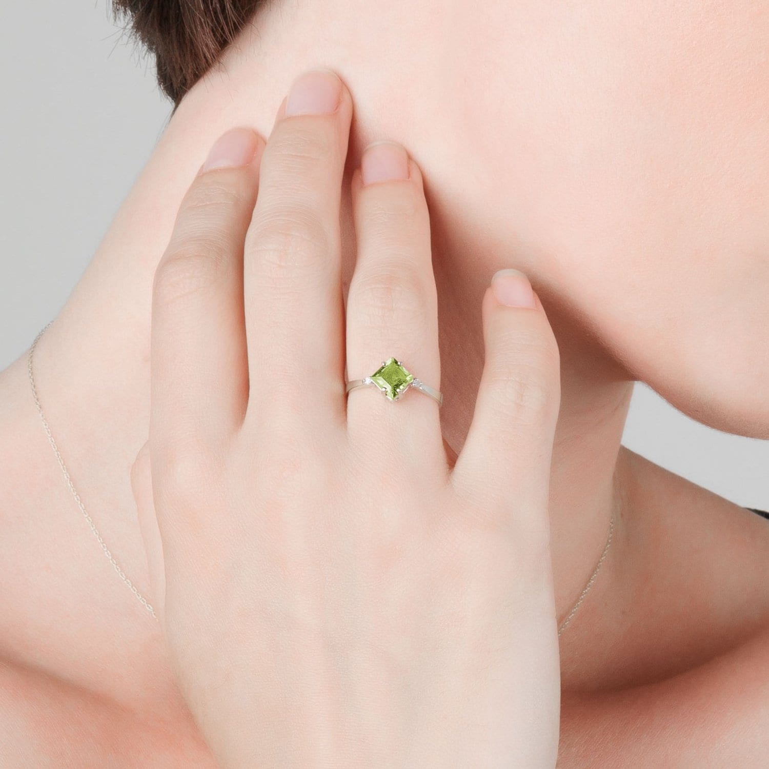 square shape green stone ring