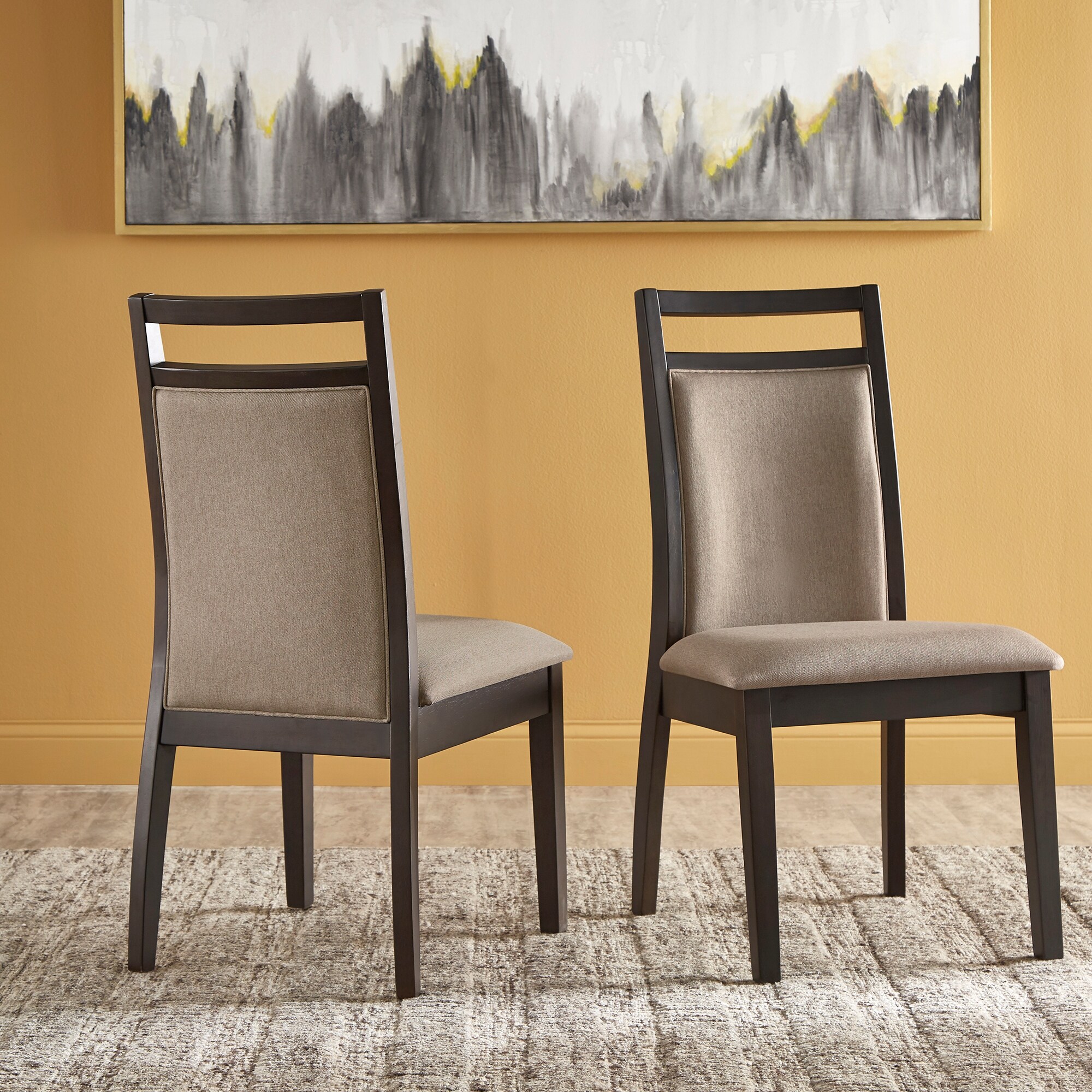 Priya Espresso and Grey Linen Dining Chair Set of 2 by iNSPIRE Q Modern