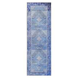 HomeRoots 8' Shades Of Blue Geo Power Loom Distressed Non Skid Runner ...