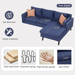 Nordic Upholstered L-Shape Couch with Chaise and 2 Pillows Reversible ...