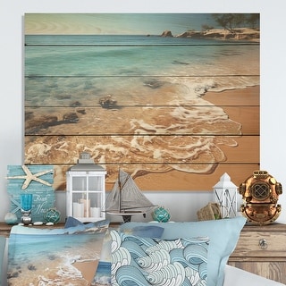 DESIGN ART "Shoreline Shadows On Beautiful Beach I" Coastal Wood Wall ...