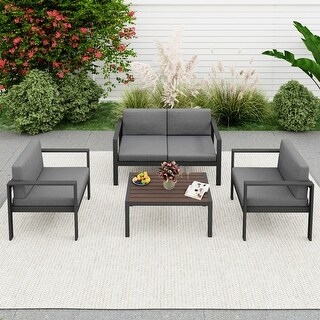 4-Piece Aluminum Patio Conversation Set with Black Cushions - Bed Bath ...