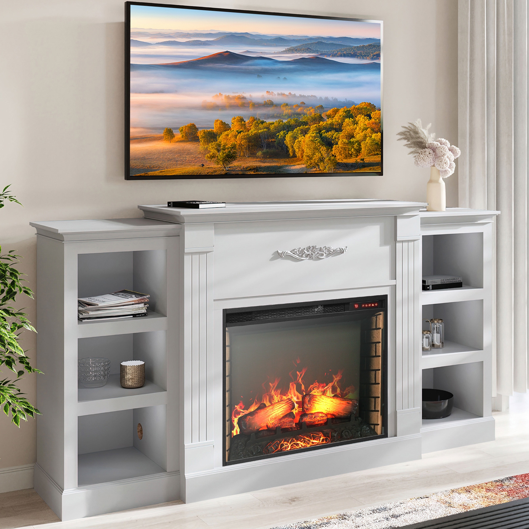 Cheap white fireplace tv stand store