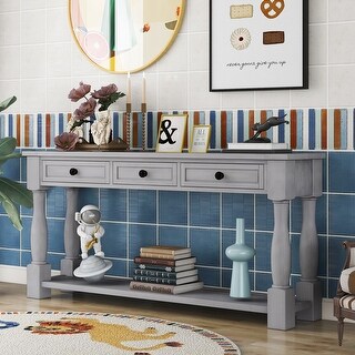 64-inch Console Table Long Extra-Thick Farmhouse Solid Wood Entryway ...