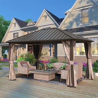 10'x12' Outdoor Galvanized Steel Roof Gazebo with Aluminum Frame ...