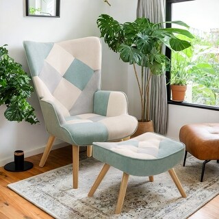 Comfy Creative Splicing Cloth Surface Side Armchair Chair with Ottoman ...