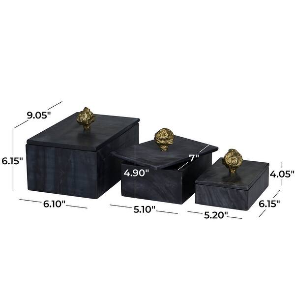 Black Marble Decorative Box with Gold Finial (Set of 3) - Bed Bath ...