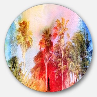 Designart 'Retro Palms Watercolor' Trees Large Disc Metal Wall art ...