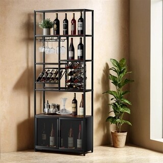 82.7"Industrial Standing Wine Rack,Tall Freestanding Floor Bar Cabinet ...