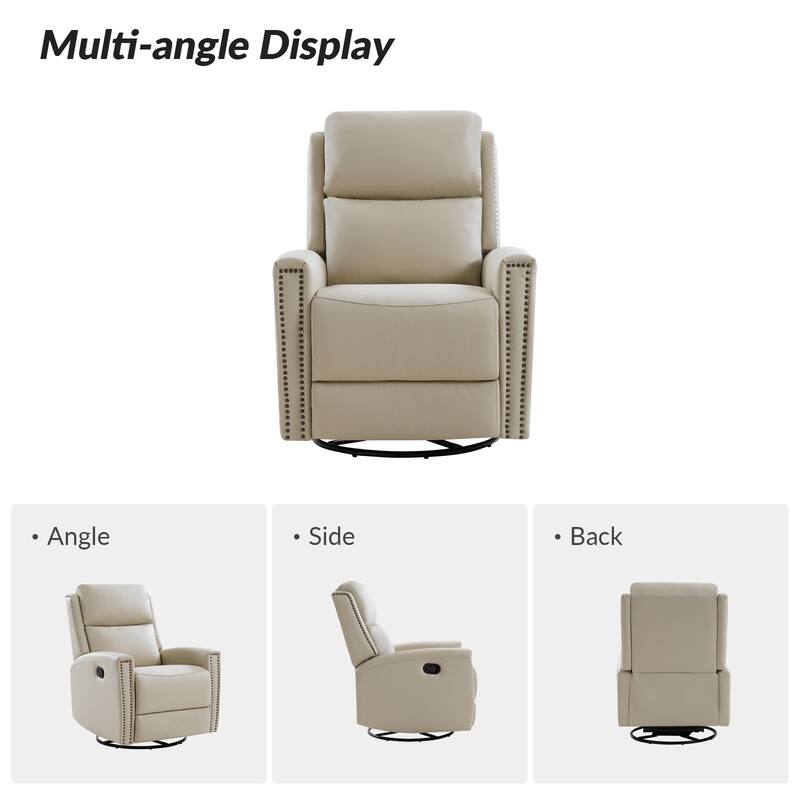 Fiacro 30.31"Wide Mid-Century Modern Genuine Leather Wingback Swivel ...