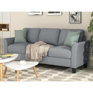 3-seat Linen Fabric Upholstered Sofa Sets Living Room Furniture Track ...
