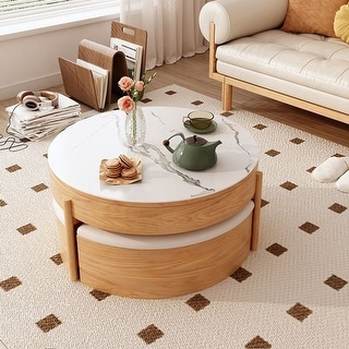 Multi-Functional Round Lift-Top Coffee Table with Nesting Stools - Bed ...