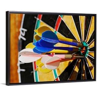 "Dartboard with darts in bulls eye." Black Float Frame Canvas Art - Bed ...