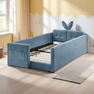 Twin Boucle Upholstered Platform Bed with Rabbit Ear Headboard - Bed ...