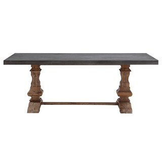 83 Inch Concrete Top Dining Table, Acacia Wood, Turned Pedestal Base ...
