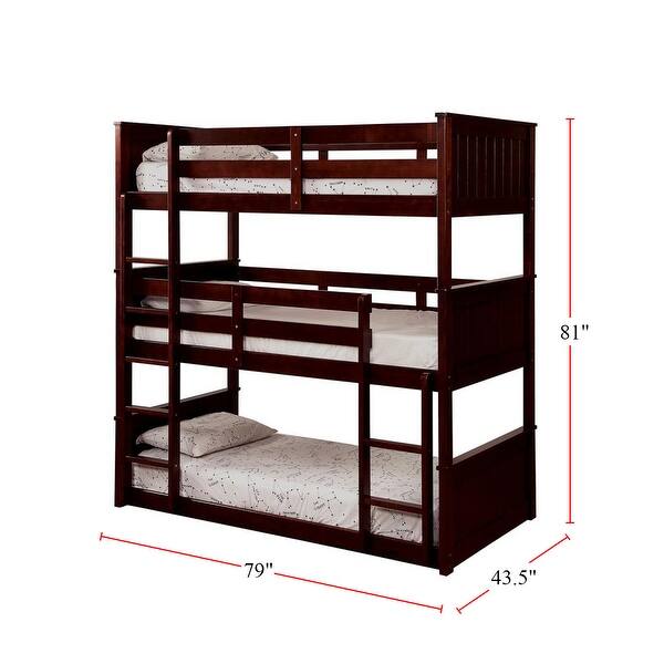 Wooden Twin Triple Decker Bed in Dark Walnut - Bed Bath & Beyond - 34628846