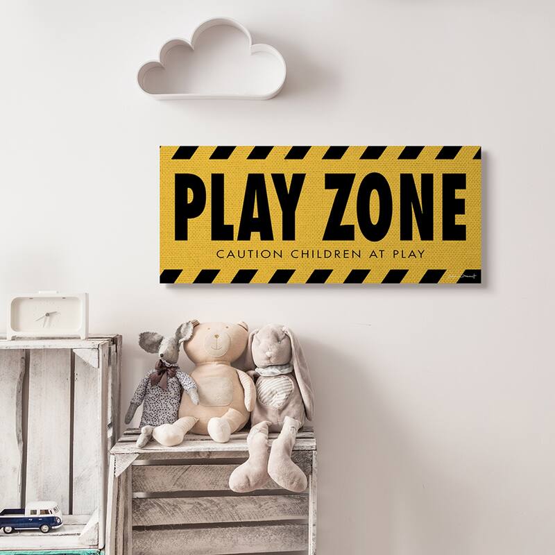Stupell Play Zone Caution Children Construction Sign Yellow Black ...