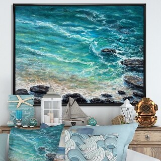 Designart "Wild Blue Ocean Waves" Nautical & Coastal Framed Canvas ...
