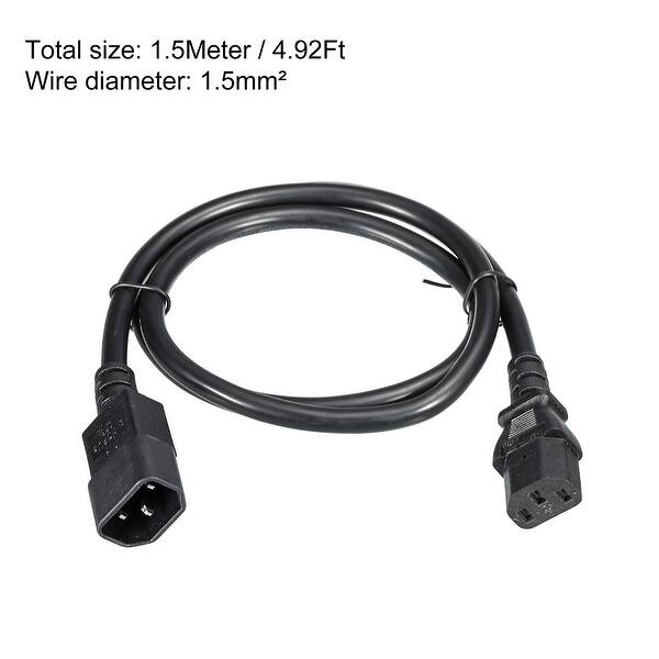 AC Power Cord 3 Prong C14 Male to C13 Female 1.5M PDU Extension Cable - Black - 250V 10A - Bed ...