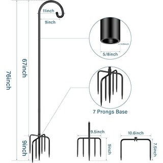 Adjustable Double Shepherds Hooks for Outdoor with 5 Prong Base, 2-Pack ...