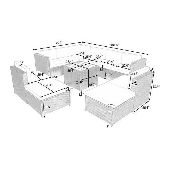 9 Piece Rattan Sectional Seating Group - Bed Bath & Beyond - 37256441