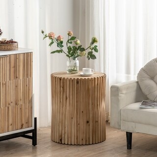 Natural Cylindrical Coffee Table Bedside Table with Vertical Texture ...
