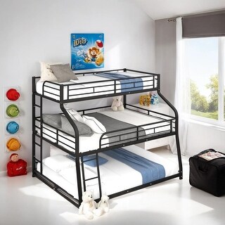 Matel Triple Twin XL/Full XL/Queen Bunk Bed with Ladder and Guardrails ...