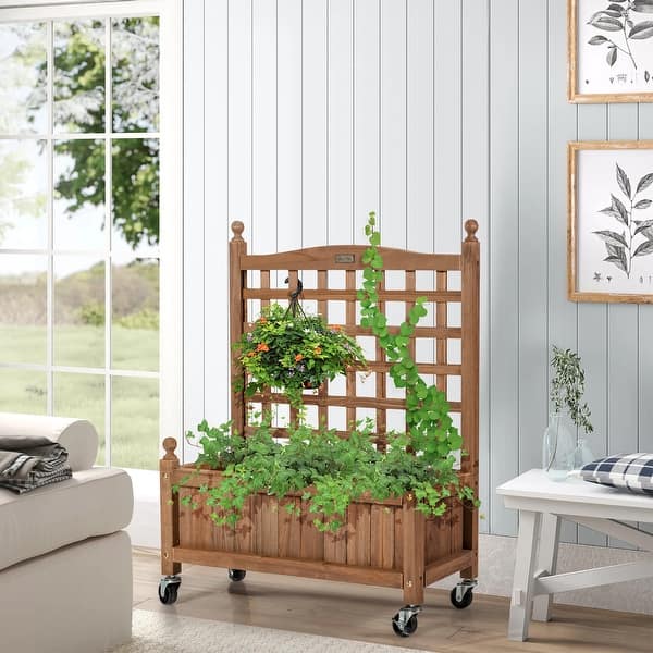 Mobile Plant Raised Bed Wood Flower Box with Lattice Trellis - On Sale ...