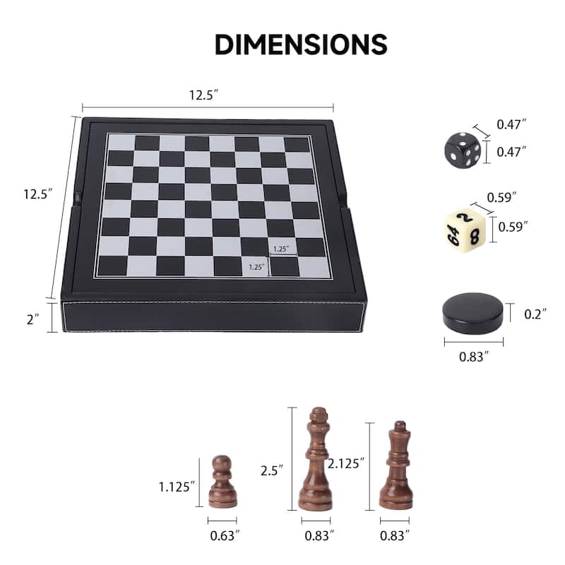 GSE™ 12.5" Premium Leather 3-in-1 Chess, Checker and Backgammon Board ...