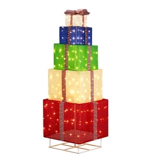 6FT Lighted Gift Box Tower Christmas Outdoor Indoor Decoration - Red ...