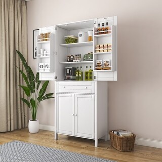 Tall Kitchen Pantry Storage Cabinet Double Door Pantry Cabinet with ...