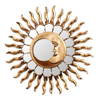 Novica Handmade Brilliant Moon Bronze Gilded Wood Wall Mirror - Bed ...