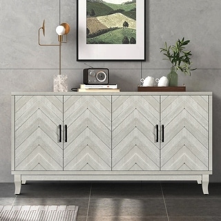 4 Doors Storage Wooden Cabinets 3D Wave Stripes Console Table Sideboard ...