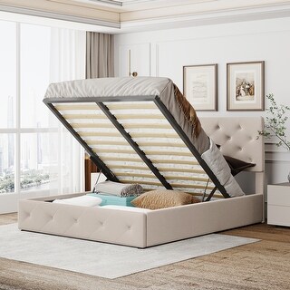 Queen Size Upholstered Platform Bed with Hydraulic Storage System, Bed ...