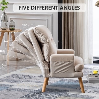 Soft Comfortable 1pc Accent Click Clack Chair with Ottoman Beige Fabric ...