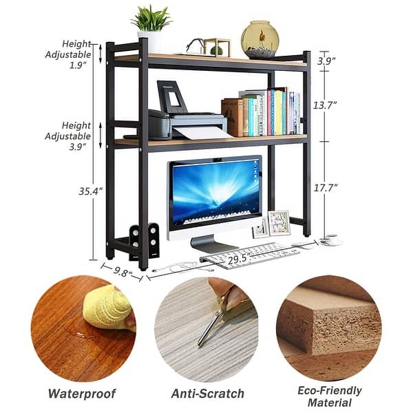 Computer Desktop Bookcase, 2-Tier Multipurpose Countertop Hutch Display ...