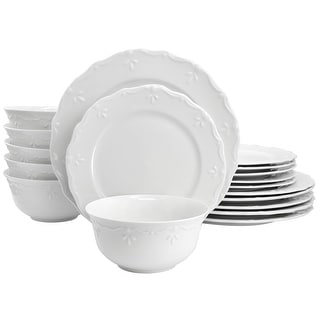Elama Henryi 18 Piece Porcelain Dinnerware Set in White - Bed Bath ...