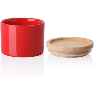5 fl oz Airtight Ceramic Food Storage Containers with Wooden Lid ...