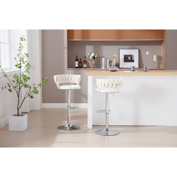 Bar Stool Swivel Height Adjustable Mechanical Lifting Velvet(Set of 2 ...