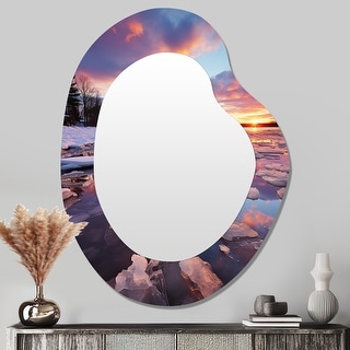 Winter Sunset Over Icy Forest River - Sunset Metal Art Decor ...