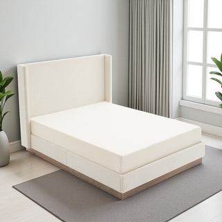 King Size Hosford Upholstered Wingback Bed with Wood Base Platform, 52. ...