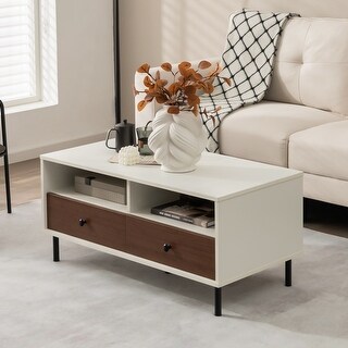 Modern Coffee Table Rectangle Sofa Center Table with Shelves Drawers ...