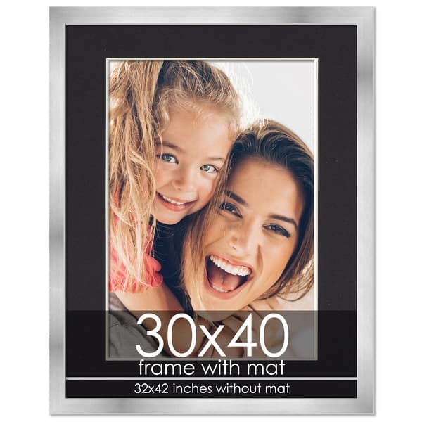 30x40 Frame with Mat - Silver 32x42 Frame Wood Made to Display Print or ...
