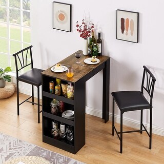 VECELO, Counter Height 3-piece Dining Set, Storage Shelves, Space ...