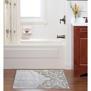VIbhsa Bath Rug Damask Pattern in Beige & Ivory - Bed Bath & Beyond ...