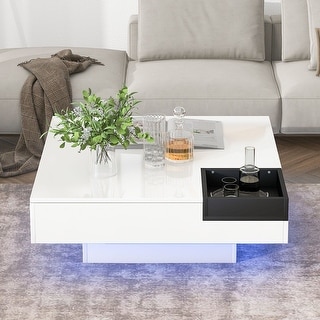 Square Coffee Table Entryway Table with Detachable Tray and Plug-in 16 ...