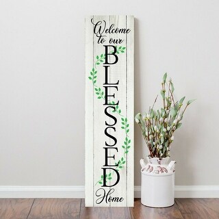 Welcome to Our Blessed Home Vertical Wood Print Sign 5.5" x 24" - Bed ...