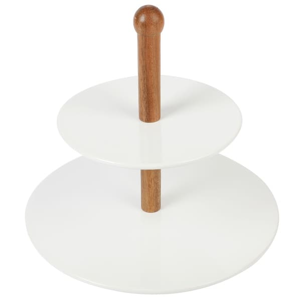 Gracious Dining 3 Piece 2-Tier Stoneware Serving Stand with Wood Base ...
